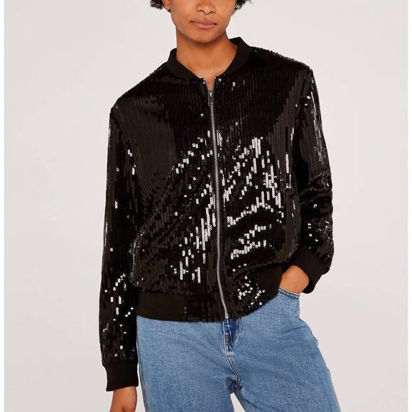 APRICOT | Jackets & Coats | New Apricot Sequined Bomber Jacket In Black ...
